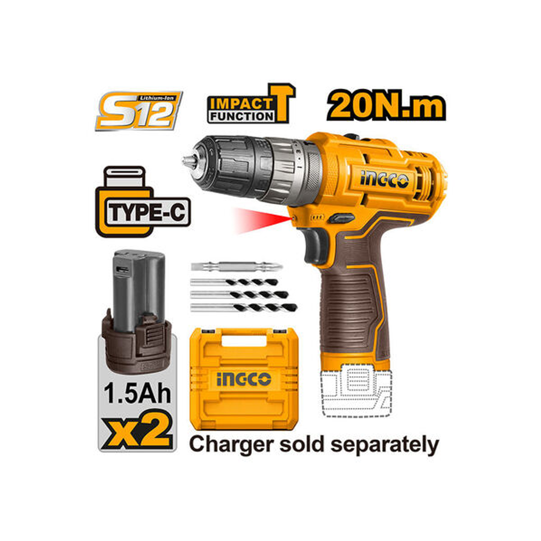 Ingco Cordless Impact Drill Cidli12202 – Alhadefh Bulding Materials