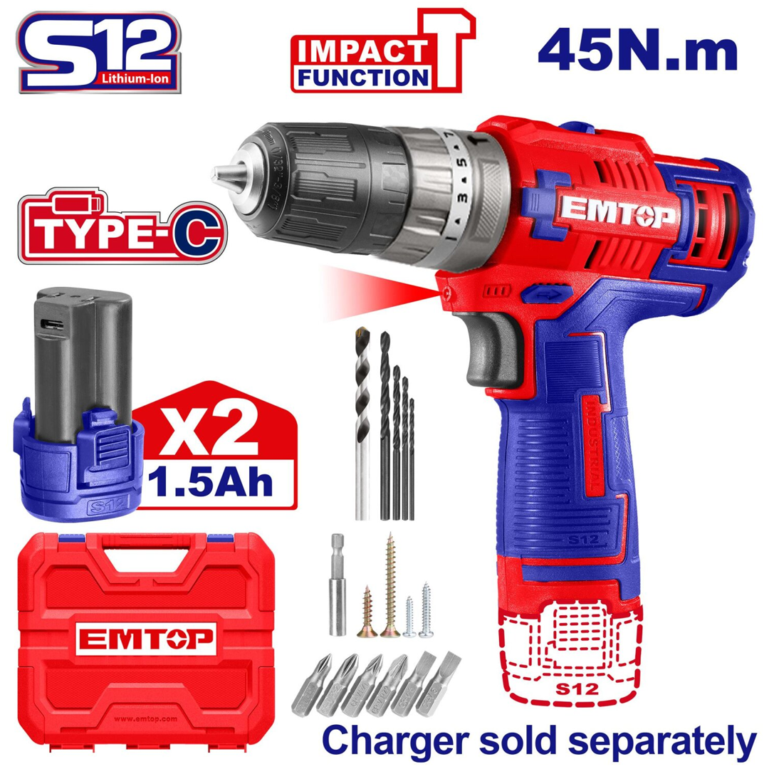 Emtop Cordless Impact Drill 45N.m ECIDL12620 – Alhadefh Bulding Materials